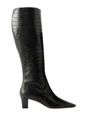 Manolo Blahnik Penelope 50 Croc-effect Leather Knee Boots - Black