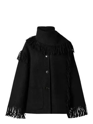 TOTEME Draped Fringed Wool-blend Jacket - Black