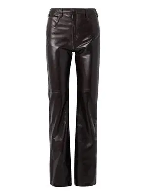 NILI LOTAN Leather Straight-leg Pants - Brown