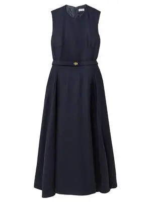 Burberry Belted Checked Wool-twill Midi Dress - Blue