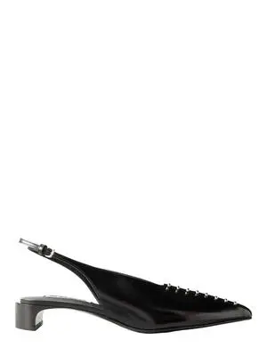 JIL SANDER Studded Glossed-leather Slingback Pumps - Black