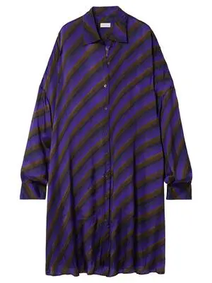 Dries Van Noten Oversized Striped Satin-twill Mini Shirt Dress - Purple