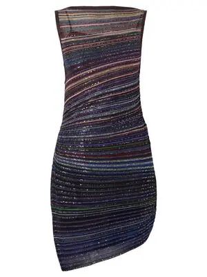 Missoni Asymmetric Sequin-embellished Striped Metallic Crochet-knit Mini Dress - Blue