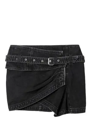 Isabel Marant Siyen Belted Wrap-effect Denim Mini Skirt - Black