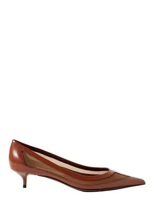 JIMMY CHOO Amelia 30 Mesh-trimmed Leather Pumps - Brown