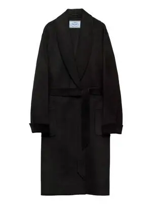 Prada Belted Coat With Shawl Lapels - Black