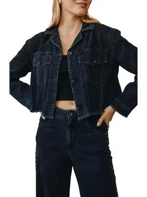 Bella Dahl Studded Fringe Trim Denim Jacket - Moon Shadow Wash