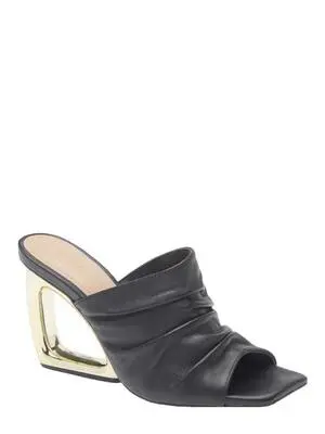 KOKO + PALENKI Ruched Wedge Sandal Black Leather