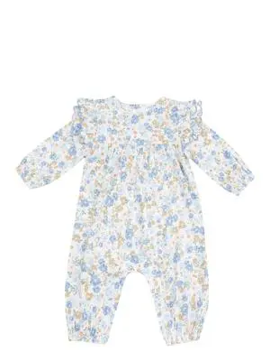 ANGEL DEAR Sweet Rose Calico Petal Romper - White/soft Chambray