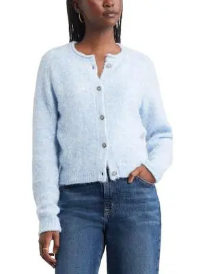 Treasure & Bond Rolled Crewneck Cardigan - Blue Topsail