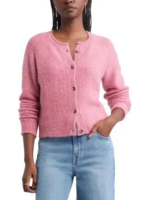 Treasure & Bond Rolled Crewneck Cardigan Pink Haze