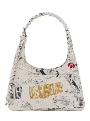 Desigual Lettering Print Shoulder Bag - Light Beige