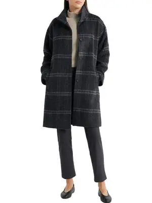 Eileen Fisher Plaid Alpaca & Wool Blend Coat - Charcoal