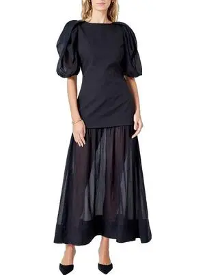 Endless Rose Drop Waist Maxi Dress With Puff Sleeves - Black