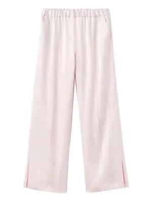 Mango Selection Satin Slit Hem Wide-leg Pants - Pastel Pink