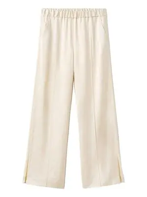 Mango Selection Satin Slit Hem Wide-leg Pants - Vanilla