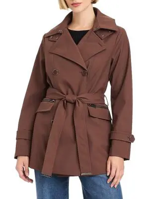 Vince Camuto Double-breasted Hooded Trench Coat - French Roast
