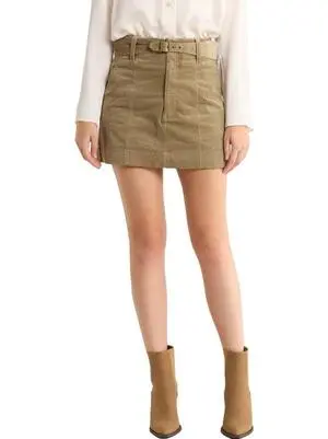 Paige Belted Corduroy Miniskirt - Dusty Olive