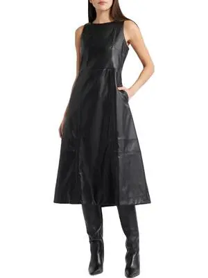 Halogen Structured Faux Leather Midi Dress - Rich Black 060