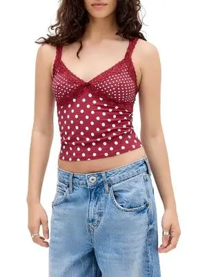 BDG URBAN OUTFITTERS Dot Lace Trim Knit Camisole - Burgundy