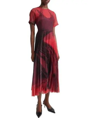 JASON WU Dancing Pleat Shift Dress - Red/black Multi