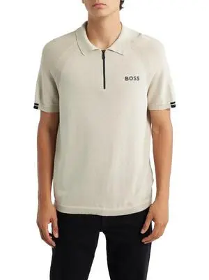 BOSS Perform-max Quarter-zip Polo Sweater - Open Beige