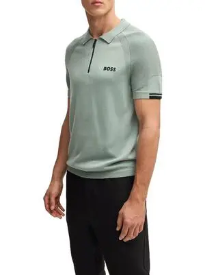 BOSS Perform-max Quarter-zip Polo Sweater Open Green