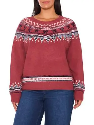 CECE DUPRAZ Fair Isle Ribbon Detail Crewneck Sweater - Fresh Berry