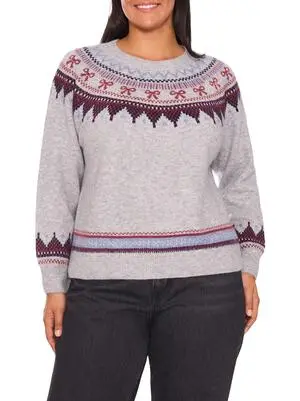 CECE DUPRAZ Fair Isle Ribbon Detail Crewneck Sweater - Light Heather Grey