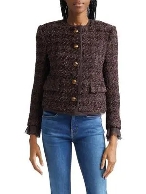 Veronica Beard Audrina Metallic Houndstooth Tweed Jacket - Dark Currant