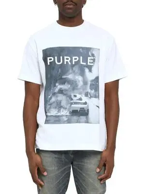 PURPLE BRAND Textured Cotton Graphic T-shirt - White