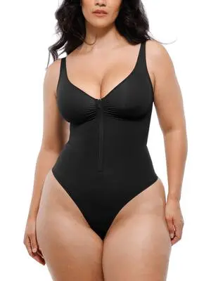 SHAPELLX Skin Flow Zipper Front Thong Bodysuit - Classic Black