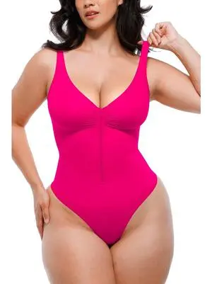 SHAPELLX Skin Flow Zipper Front Thong Bodysuit - Magenta