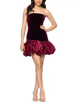 BLONDIE NITES Mixed Media Bubble Hem Cocktail Mini Dress - Wine