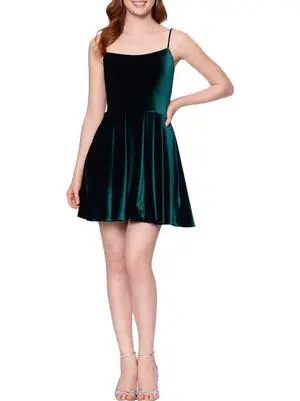BLONDIE NITES Tie Back Velvet Minidress - Hunter