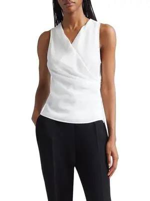 Emporio Armani Ruched Sleeveless Wrap Top - Solid White