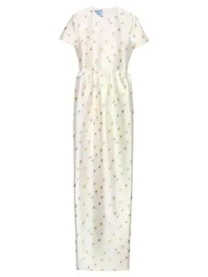 Prada Floral Print Silk Dress - Neutrals