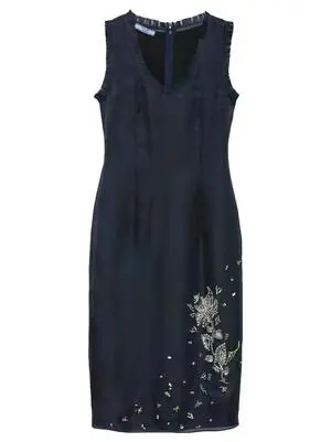 Prada Embroidered Silk Midi Dress - Blue