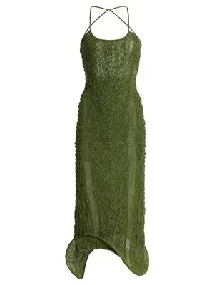 TG BOTANICAL Shirred Cotton Midi Dress - Green