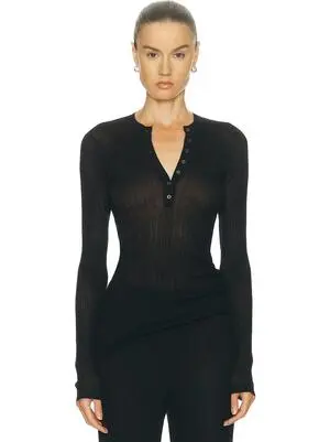 SKIMS Sheer Knit Long Sleeve Henley Top - Onyx