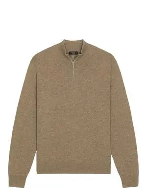 Theory Hilles Quarter Zip Cashmere Sweater - Dark Feather Melange