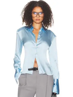 HELSA Silk Charmeuse Shirt - Sky Blue
