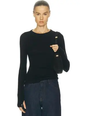 Enza Costa Cashmere Long Sleeve Crewneck Top - Black