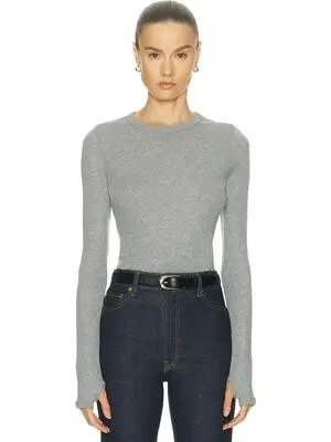 Enza Costa Cashmere Long Sleeve Crewneck Top - Smoke