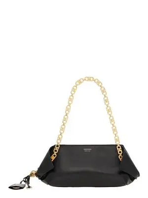 FERRAGAMO Scarf Chain Leather Shoulder Bag Black