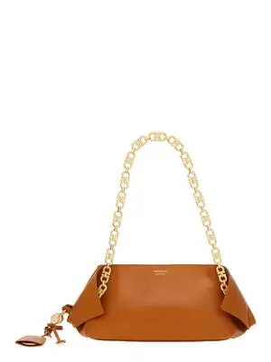 FERRAGAMO Scarf Chain Leather Shoulder Bag Orange