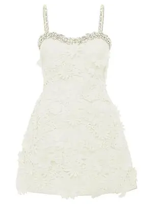 LEO LIN Sophia Embellished Lace Mini Dress - White