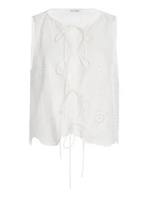 Matteau Cotton Broderie Anglaise Tie-front Top - White