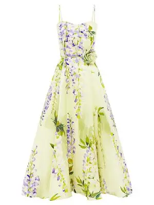 LEO LIN Mariela Embellished Silk-cotton Midi Dress - Yellow