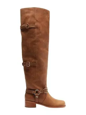 Farm Rio Distressed Leather Over-the-knee Boots - Walnut
